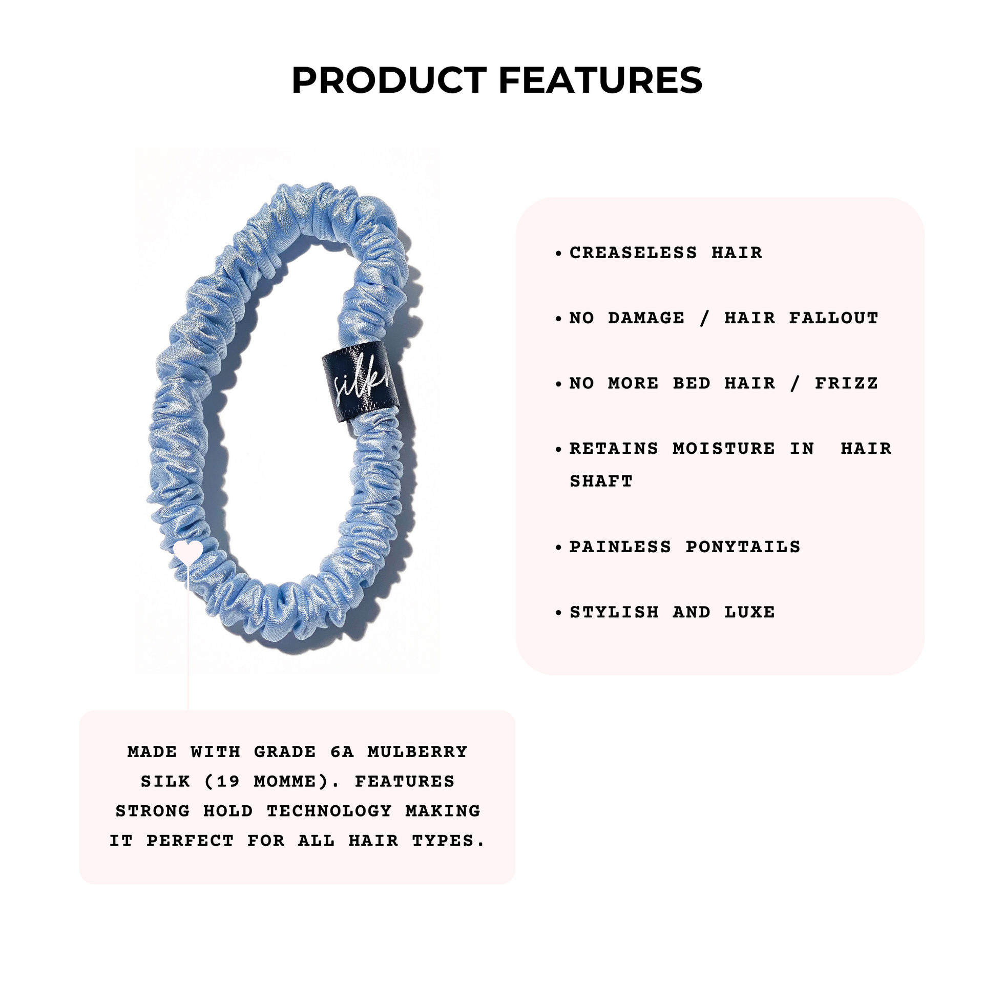 Blue Skinny Silk Scrunchies, Thin Hair Ties, Silknlove – Silknlove